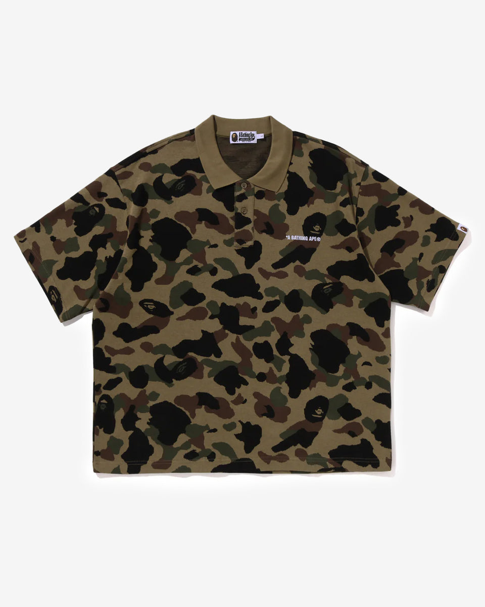 A BATHING APE 1st Camo Jacquard Logo Relaxed Fit Polo Shirt Green ...