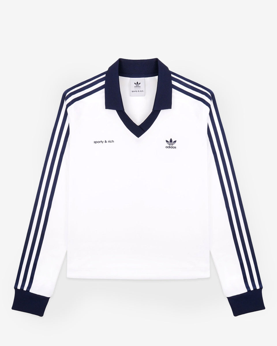 WMNS Sporty & Rich x adidas LS Football Jersey in 'White/Night Indigo ...